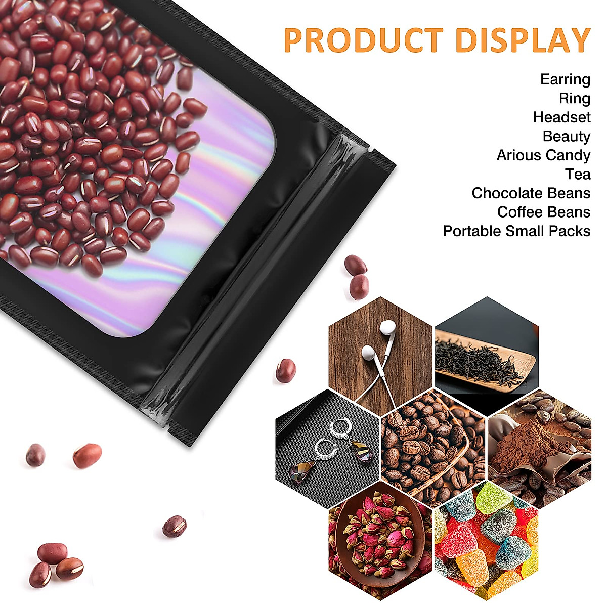 100 Pieces Smell Proof Mylar Bags, 3.5×4.7 inch Resealable Mylar Food Storage Bags with Clear Window for Party Favours Food Self Sealing Storage Supplies Jewelry Electronics