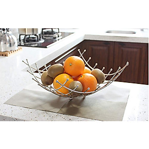 Leoyoubei 8" Fruit Bowls for Kitchen Counter,Towels Basket or Napkin Holder,Countertop Centerpiece Fruit Basket Holder, Perfect for Kitchen Counter Vegetables,Bread- Silver