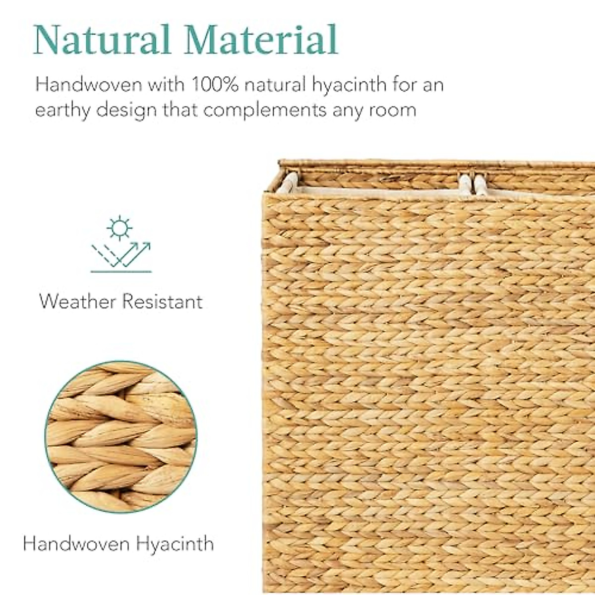 Best Choice Products Large Double Laundry Hamper with Lid, Natural Handwoven Water Hyacinth, 2 Sections w/ 2 Machine Washable Linen Liner Bags, Portable, Handles - Natural