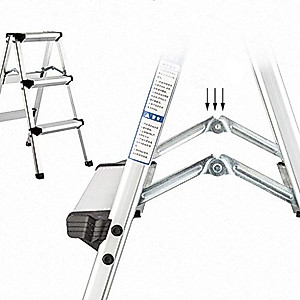 PENGJIE Folding Ladder Step Stool Ladder Stool 4 Step Folding Aluminum Heavy Duty Steel Portable Anti Slip Mat Tread Compact 150 Kg Capacity