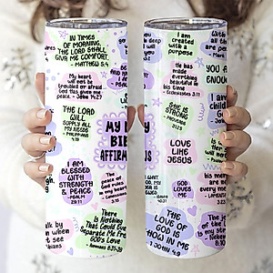 CERMELUS Christian Bible Verse 20oz Skinny Tumbler, Stainless Steel Double Wall Insulated Cup With Lid And Straw Multi, Bible Christian Tumbler Gift, Gifts for Women, Mom, Friend