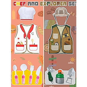 Hungdao 6 Sets Kids Dressing up Costumes, Toddler Dressing up and Pretend for Age 6-10 for Dress up Police,fireman, Doctor,construction Worker, Chef and Explorer