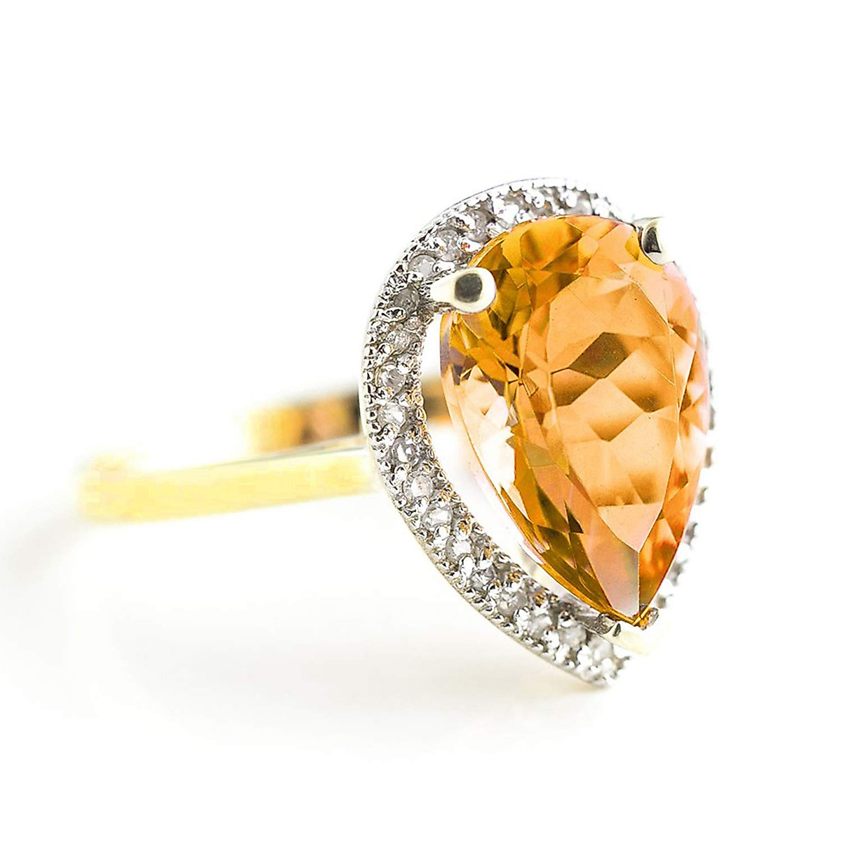 Galaxy Gold GG 14k Yellow Gold Teardrop Citrine and Diamond Ring - Size 10.0