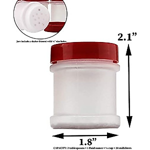 Cornucopia Brands Mini Plastic Spice Jars w/Sifters (12-Pack, Red); 2 Tablespoon Capacity (1 Fluid Ounce) Spice Bottles Great for Travel, Glitter, Gifts, Favors, Etc.