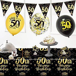 Augweyang 50th Birthday Party Decorations Supplies Tableware Set for Men Women Including 16 Plates 20 Napkins 1 Tablecloth 1 Banner 16 Forks 15 Balloons 16 Cupcake Toppers Serve 16