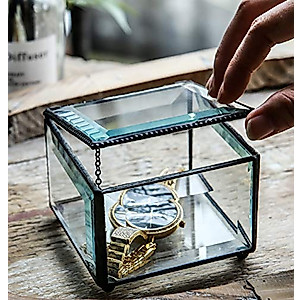 Retro Clear Glass Box Keepsake Jewelry Trinket Boxes Home Decor, Beveled Glass Display Box, 3.75x3.75x3 in