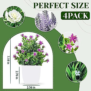 Der Rose 4 Packs Small Fake Plants Mini Artificial Faux Plants in Pots for Home Office Bedroom Living Room Decor