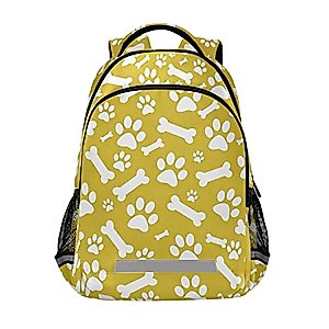 Dog Paw Prints Yellow Backpacks Travel Laptop Daypack School Book Bag for Men Women Teens Kids