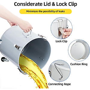 8 Gallon Fryer Grease Bucket Oil Disposal Caddy, Steel Fryer Oil Transport Container w/Rust-Proof Coating, Fry Oil Disposal Bucket w/Safety Lid & Lock Clips & Filter Bag for Cooking Restaurant