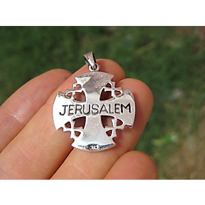Himalayan Treasures 925 Sterling Silver Jerusalem Cross Fivefold Cross Crusaders Cross Emblem Medal Pendant Necklace A12