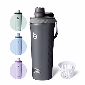 BOTTLE BOTTLE 26 oz Insulated Shaker Bottle Stainless Steel Water Bottle with Wire Whisk, Reusable Protein Shaker Gym Water Cup Grey
