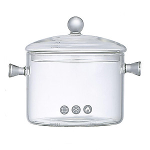 GRIPITHPY Heat Resistant Glass Saucepan with Lid, Large Double Handles Glass Cooking Pot, Glass Stovetop Pot for Pasta Noodle, Soup, Milk, Baby Food, Spaghetti, Fruit(1900ml/2quart, A)