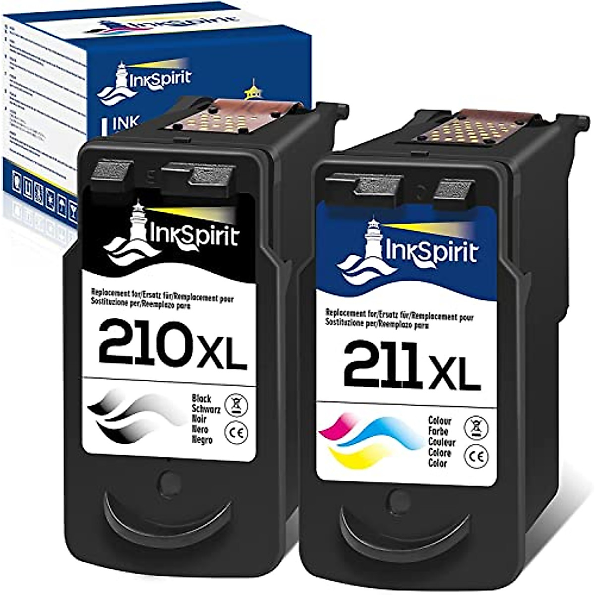 InkSpirit Remanufactured Ink Cartridge Replacement for Canon PG-210 CL-211 210XL 211XL Combo Pack for Pixma MP495 MX410 MX340 MP250 MX320 MP490 MX350 MX330 iP2702 MX420 MP280 iP2700 MX360 Printer