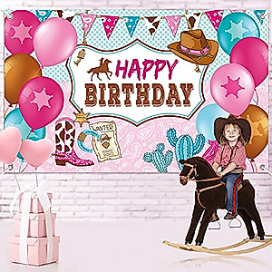 Cowgirl Themed Birthday Party Decorations, Happy Birthday Party Backdrop Pink Horse Birthday Party Supplies Cowboy Birthday Banner Photo Booth Photography Background for Girls