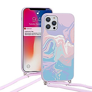 Pnakqil Compatible with Huawei P30 Lite Case 6.15 inch, Crossbody Adjustable Necklace Lanyard with Fashion Pattern Design Soft Purple TPU Shockproof Protective Case for Huawei P30 Lite, Marble 2