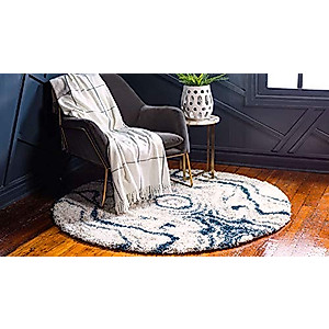 Unique Loom Hygge Shag Collection Area Rug - Valley (5' Round, Blue/ Gray)