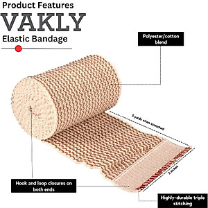Elastic Bandage Wrap with Self-Closure [Pack of 3] Comfort Athletic Compression Roll, 5 Yards Stretched for Customized Compression on Knee, Ankle, Wrist - Plus a Vakly First Aid Kit Guide (3 INCH)
