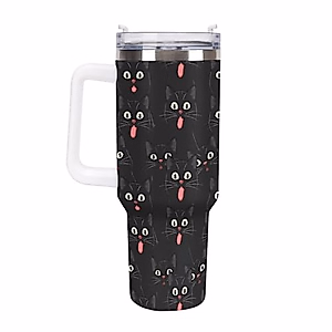 Black Cat 40OZ Tumbler Stainless Steel Travel Mug Water Bottle Car Cup Tea Cups with Lid White-style