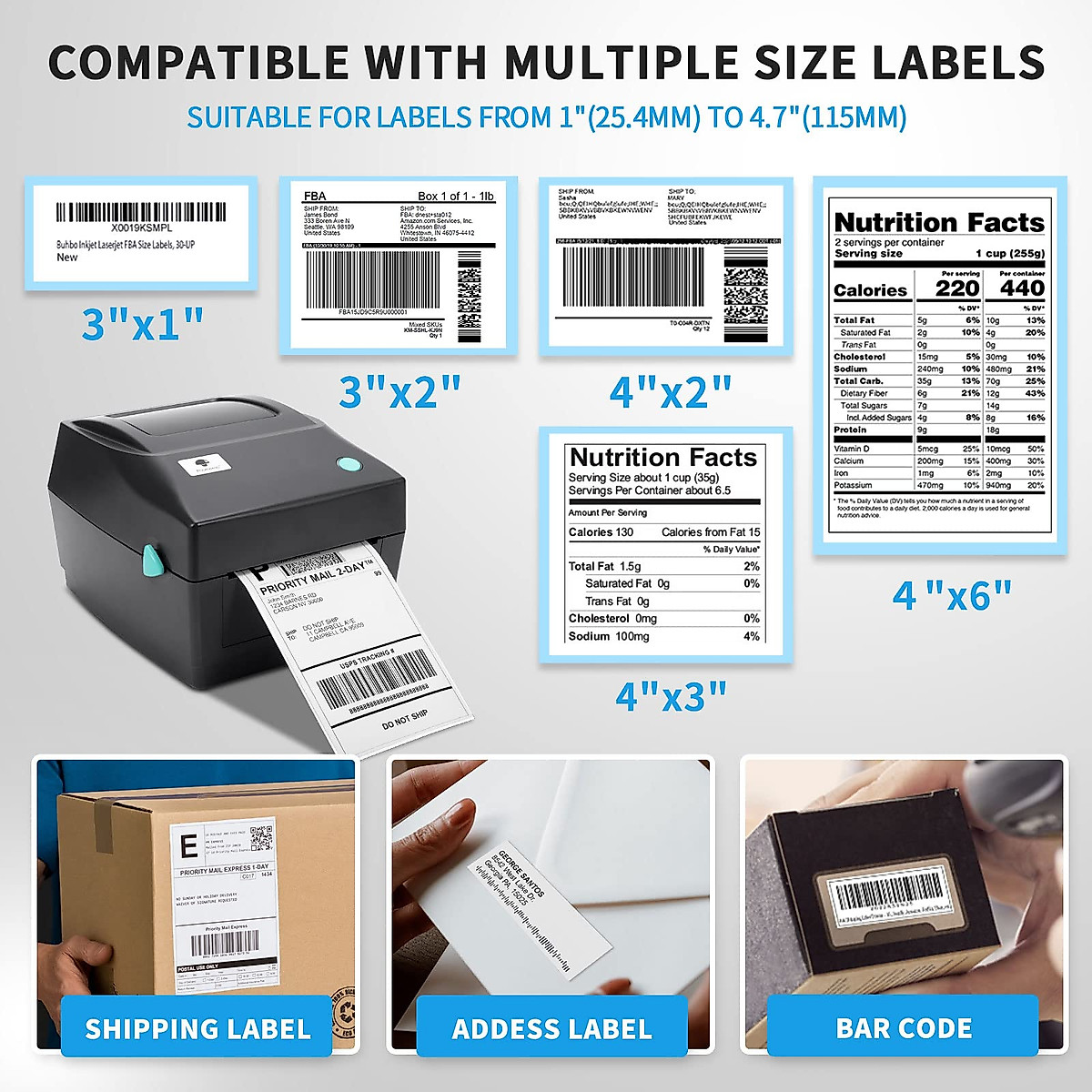 Thermal Shipping Label Printer - 150mm/s 4x6 Label Printer for Shipping Packages, Thermal Label Printer Compatible with Etsy, Shopify, Ebay, Amazon, FedEx, UPS, USPS, Support Windows and Mac, Black