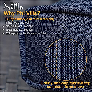 PHI VILLA 77" Wide Outdoor Rattan Sectional Sofa with Cushions - Small Patio Wicker Furniture Set (3 - Person Seating Group, Navy Blue)