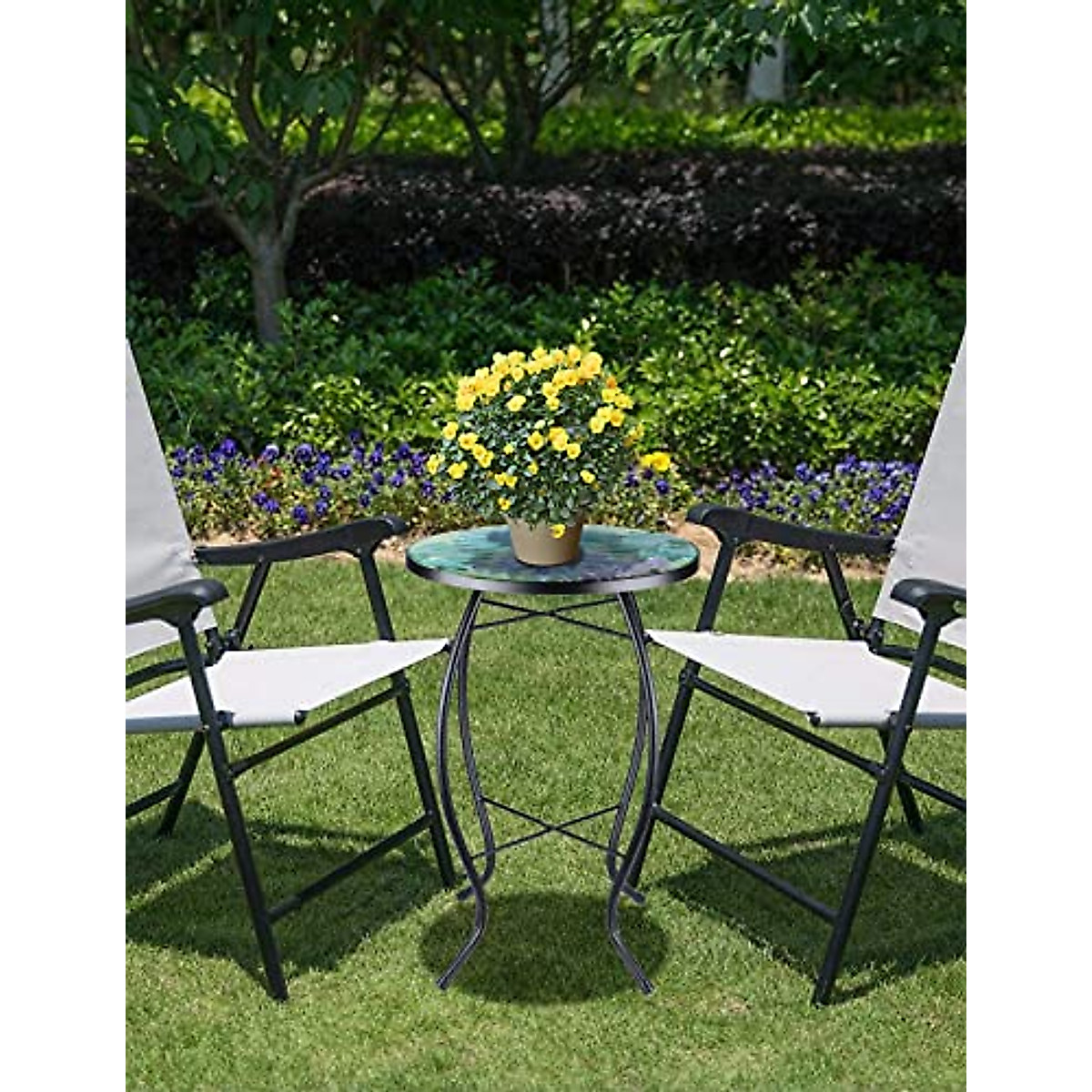 VCUTEKA Patio Side Table Outdoor Coffee Table Mosaic Accent Table Round Small End Table Bistro for Living Room Porch Balcony Backyard Garden Sunflower