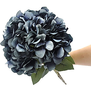 2Bouquets Artificial Vintage Silk Hydrangeas Flowers with Stems，10Heads Flower Home Kitchen Garden Party Festival Bar,Weddings and Celebrations DIY (Dark Gray)