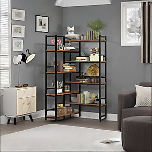 LITTLE TREE Corner Bookshelf 70.8” Tall Industrial Bookcase for Living Room Home Office