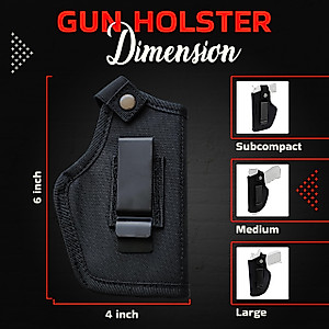 Universal Gun Holster for Men & Women, IWB/OWB Waist Belt Pistol Holster for Glock 380 9mm Gun Holster for Concealed Carry Handgun Right/Left Hand Draw (Black)