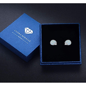 Opal Hedgehog Earrings 925 Sterling Sliver Hedgehog Earrings Tiny Cute Animal Stud Hedgehog Gift for Women with Gift Box (White)