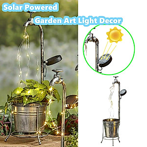 Fragarn Star Shower Garden Art Light Decor Solar Water Faucet and Plant Pot Lights Outdoor Decoration Stainless Waterproof Landscape for Patio Pathway Lawn Yard