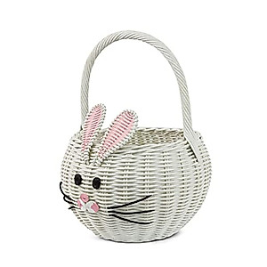 G6 COLLECTION Hand Woven Bunny Rattan Wedding Flower Girl Basket Decorative Bin Home Decor Organizer Cute Handmade Handcrafted Nursery Gift Animal Storage Decoration Easter Wicker Rabbit (Large)