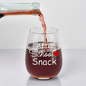 After School Snack 15Oz Stemless Wine Glass for Preschool, Elementary, High School Teacher, Professor, Teacher Appreciation Day