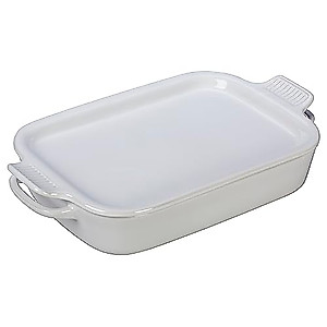 Le Creuset Stoneware Rectangular Dish with Platter Lid, 14 3/4" X 9", White