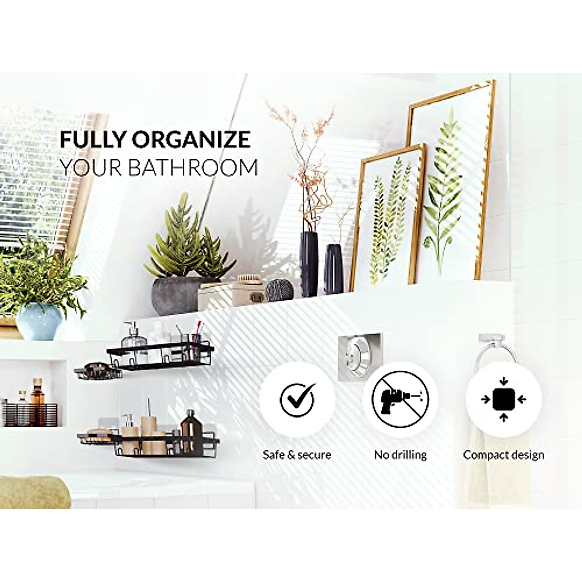 Bohemio Trends Shower Shelf - Premium Shower Caddy for Shower Organization - Adhesive Shower Rack - Stainless Steel Restroom Organizer - Pack of Two