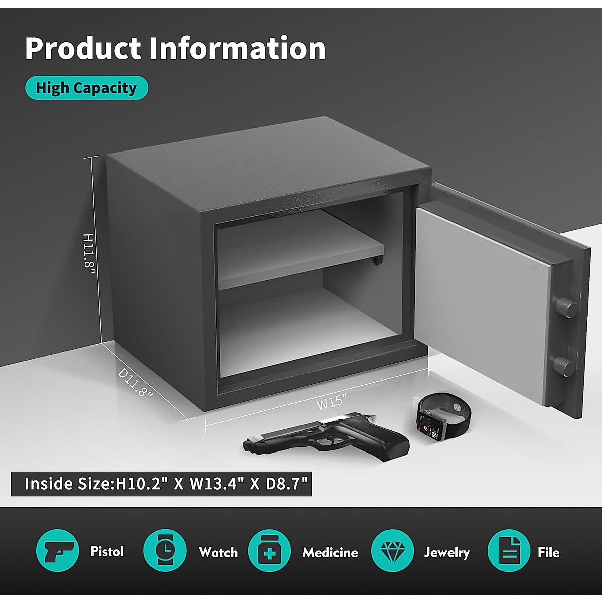 AEGIS Fireproof Safe Box, 1.2 Cubic Feet Small Fire Safe Steel Security Home Safe with Digital Program Keypad for Office Dorm Money