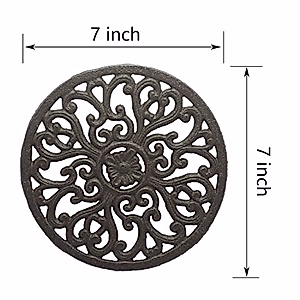 Cast Iron Trivet, Vintage Cutout Pattern Cast Iron Insulation Pad, Dutch Oven Trivet, Removable Rubber Legs Cast Iron Trivet, 2 Pack 7 Inches Trivet, Plates to Protect Table