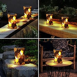 Fire Lights Outdoor Flickering, Solar Lights Outdoor Garden, Flickering Flame Solar Stump Light , Patio Lights Outdoor Waterproof , Solar Flame Lights Outdoor, Fake Campfire