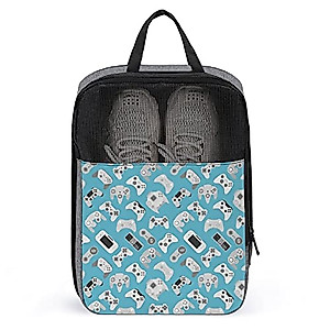 Frcavbin Video Games Gamepad Gamer on Blue Travel Shoe Bag Shoes Carrier with Handle and Zipper Foldable Shoe Puches Organizer for Home storage School starts