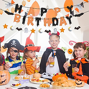 Halloween Happy Birthday Banner Orange & Black Glitter Halloween Garland Halloween Birthday Decorations,Flying Bats Halloween Birthday Decorations,fireplace Halloween Decor