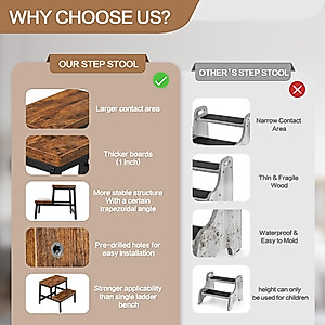 Wood Bed Side Step Stool for High Beds Adult - 2 Step Wooden Step Stools for Adults for Bedside, Heavy Duty Stepping Stool for Bed/Kitchen/Bedroom, Holds Up to 500 lbs Capacity, Brown
