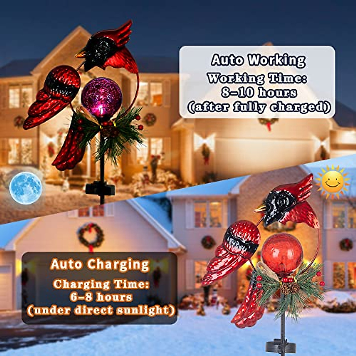 Viveta Pathway Lights Solar Powered, Cardinal Decor Figurine Solar Light, Cardinal Christmas Decorations Solar Garden Stake for Outdoor Yard Lawn Walkway Driveway