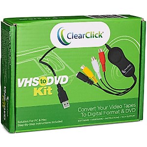 ClearClick VHS to DVD Kit for PC & Mac - USB Device, Software, Instructions, & Tech Support - Capture Video from VCR, VHS, Hi8, Camcorders, Gaming Systems