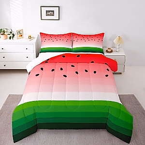Feelyou Watermelon Comforter Set with Pillow Case Tropical Fruit Print Bedding Set Girls Women Twin Size Comforter Red Watermelon Soft Comforter Set Machine Washable Boys