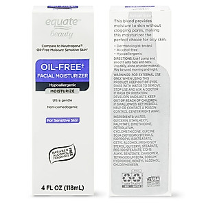 Equate Beauty Oil Free Moisture Daily Hydrating Facial Moisturizer & Neck Cream with Glycerin - Fast Absorbing Ultra Gentle Lightweight Face Lotion 4 fl. oz (Pack of 1)