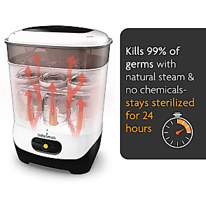 Baby Brezza 4 in 1 Baby Bottle Sterilizer Machine – Largest Capacity Electric Steam Sterilization – Pacifiers, Breast Pump Parts + Universal Sterilizing for All Bottles: Plastic, Glass, Large, Small