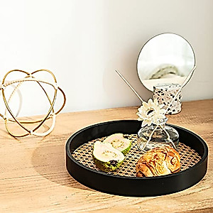 GREEHOMEDE Round Serving Tray, Wood Tray with Black Wooden Frame, Breakfast Tray, Decorative Tray for Storage Foods,Drinks & Makeups 11.8'' x 1.6''