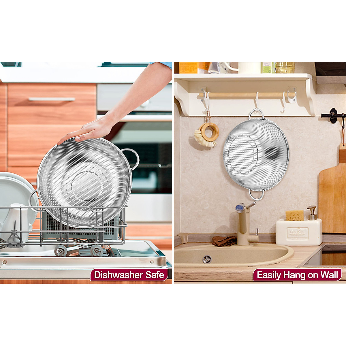 TeamFar Stainless Steel Colander, 5QT Micro-Perforated Metal Colander Food Strainer with Handles, for Draining Washing Rinsing Steaming, Non Toxic & Dishwasher Safe, Solid Construction & 3 Stable Feet