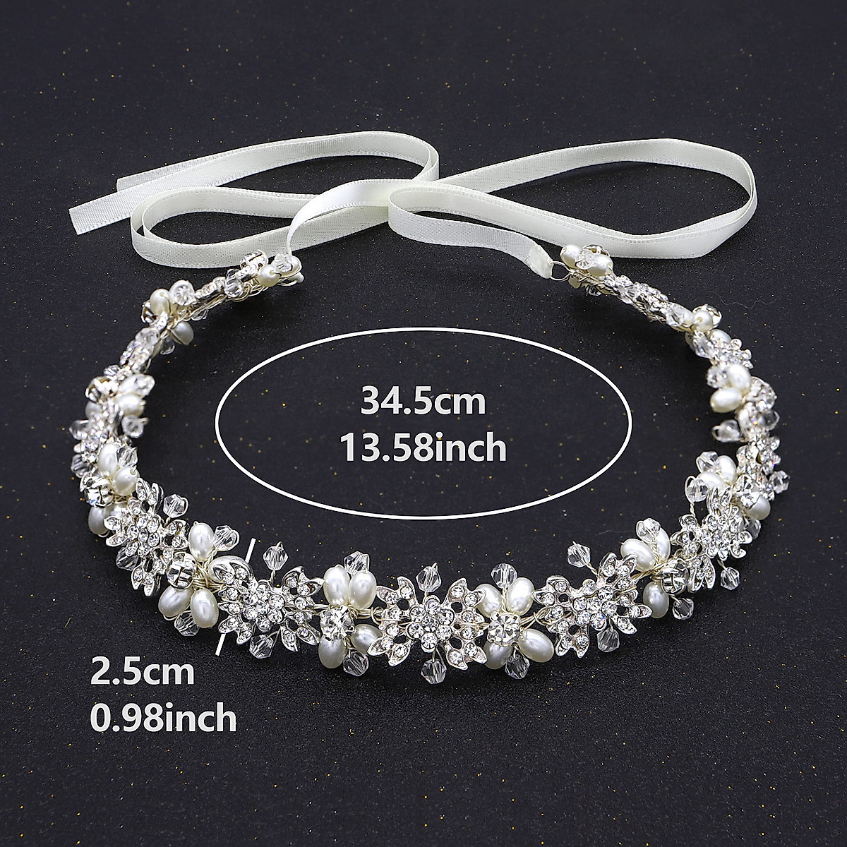 Oriamour Bridal Headpiece Flower Design Wedding Headband Bridal Hair Accessories (Silver)