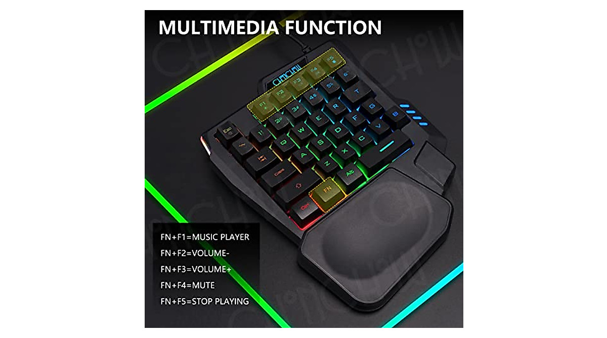 CHONCHOW One Handed Gaming Keyboard - LED & Ergonomic
