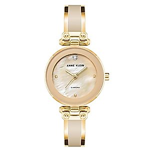 Anne Klein Women's AK/1980TMGB Diamond-Accented Dial Tan and Gold-Tone Bangle Watch